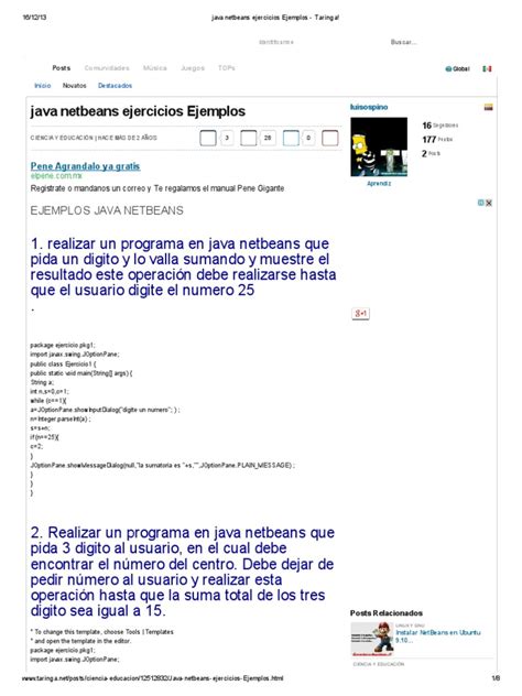Java Netbeans Ejercicios Ejemplos Taringa Pdf Pdf Java Lenguaje De