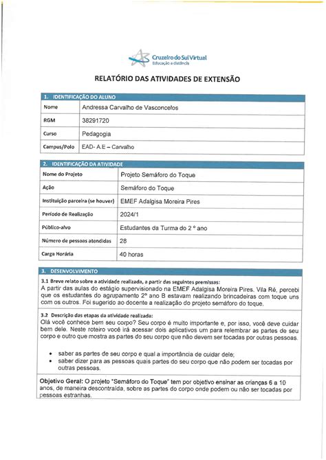 Relatório De Extensão Resumos Pedagogia Docsity