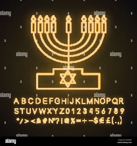 Menorah Neon Light Icon Hanukkah Candles Jewish Festival Of Lights