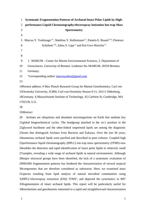 Pdf Systematic Fragmentation Patterns Of Archaeal Intact Polar Lipids