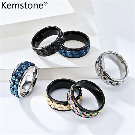 Kemstone Rotatable Gear Stainless Steel Relieve Anxiety Ring Multicolor
