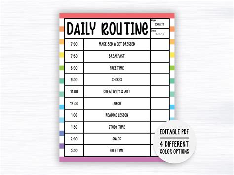 Editable Daily Routine Printable Daily Routine Responsibility Chart Chore Chart Printable