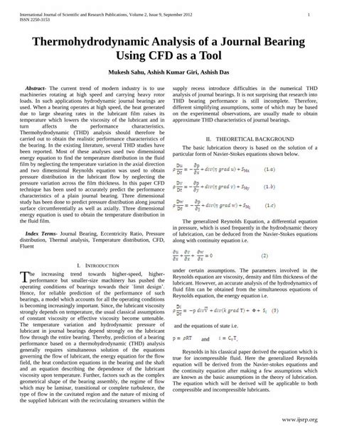 Pdf Thermohydrodynamic Analysis Of A Journal Bearing Using Cfd · Pdf Fileinternational