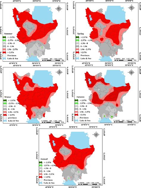 Spatial Distribution Of The Z Value Of The Mann Kendall Trend Test At