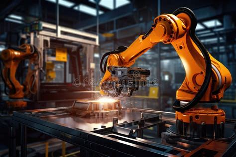 Smart Industry Robot Arm System For Digital Factory Production 3d Rendering Ai Generated Stock