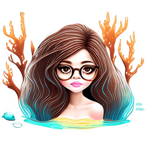 Brown Hair Rainbow Mermaid Eyeglasses Brown Eyes Under The Sea