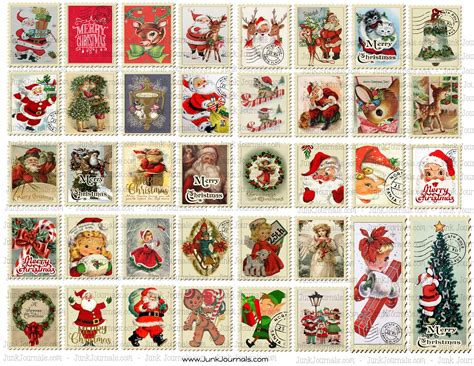 200 Vintage Christmas Stamps Bundle Snowmen Santa Retro To Antique