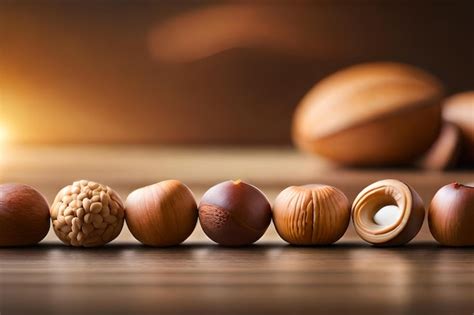 Premium AI Image Four Different Types Of Nuts Are Lined Up On A Table