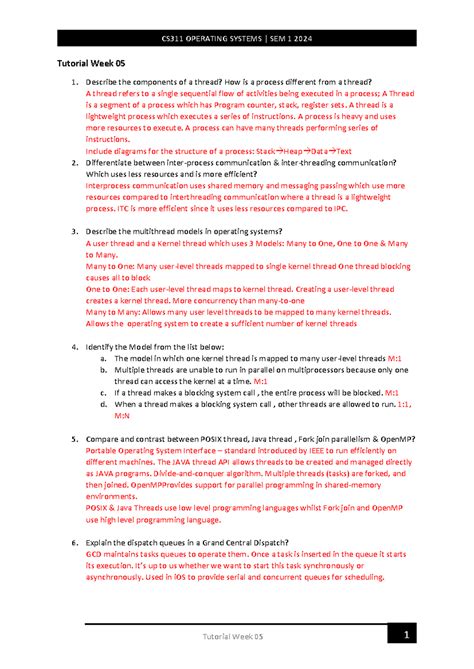Tutorial Week 05 Solutions CS3 11 OPERATING SYSTEMS SEM 1 2024