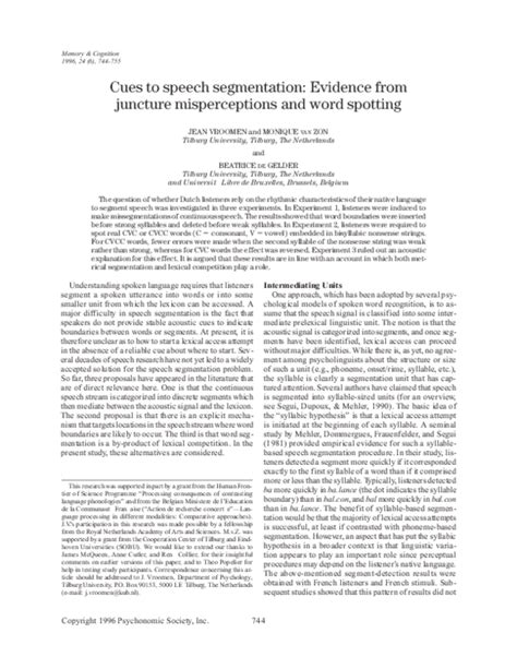 Pdf Cues To Speech Segmentation Evidence From Juncture Misperceptions And Word Spotting