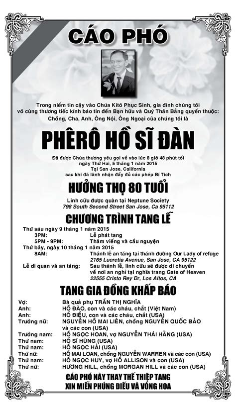 Cáo Phó Hồ Sĩ Đàn Cõi Vĩnh Hằng