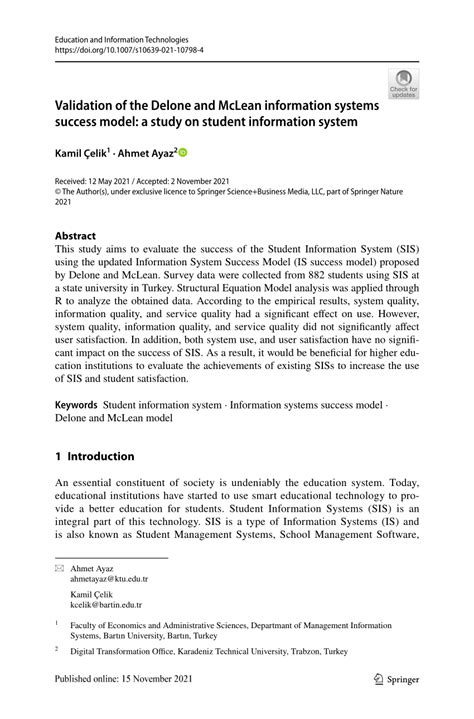 Pdf Validation Of The Delone And Mclean Information Systems Success