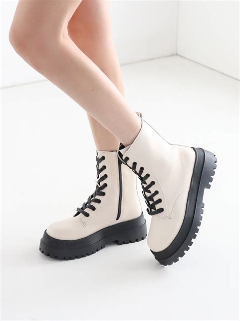 미들힐 통굽워커 여자 옆지퍼 발편한 워커부츠