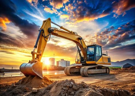 Modern Construction Equipment In Action Sleek Excavator Loader Shapes A