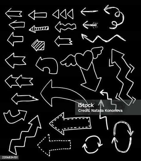 검은 색 배경에 흰색 곡선으로 그려진 화살표의 집합 점선 화살표 성장 화살표 심장 화살표 선 화살표 0명에 대한 스톡 벡터 아트 및 기타 이미지 Istock