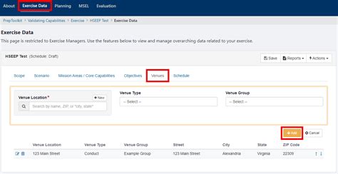 add exercise venues and data hseep exercise builder written guides