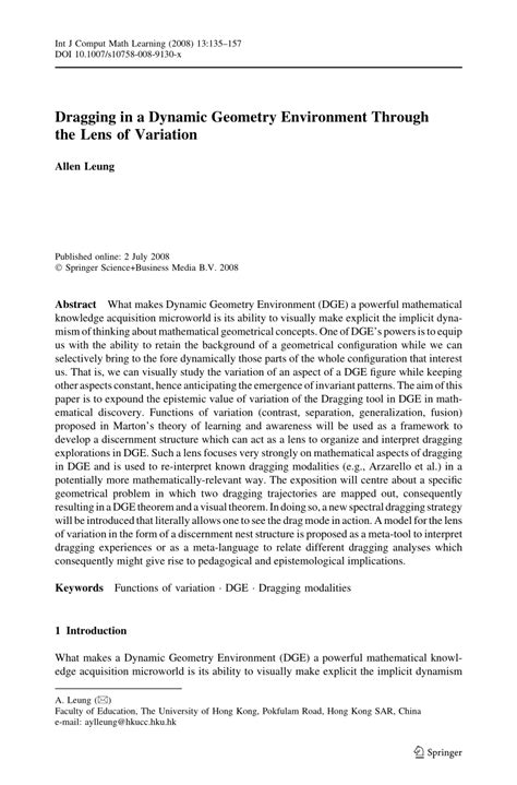 Pdf Dragging In A Dynamic Geometry Environment Through The Lens Of Variation