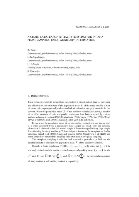 pdf a chain ratio exponential type estimator in two phase sampling