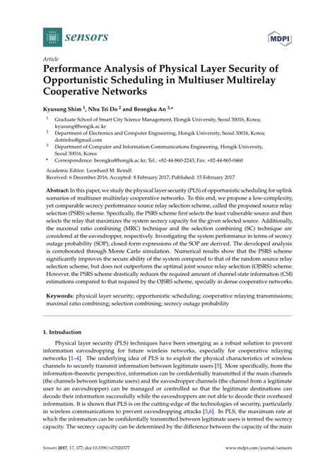Pdf Performance Analysis Of Physical Layer Security Of Opportunistic