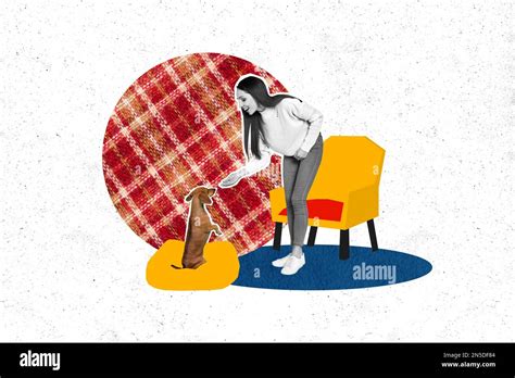 Collage 3d Image Of Pinup Pop Retro Sketch Of Happy Smiling Lady Giving