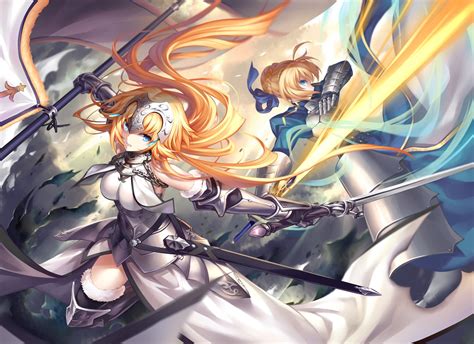 Wallpaper Illustration Anime Girls Sword Saber Fighting Fate