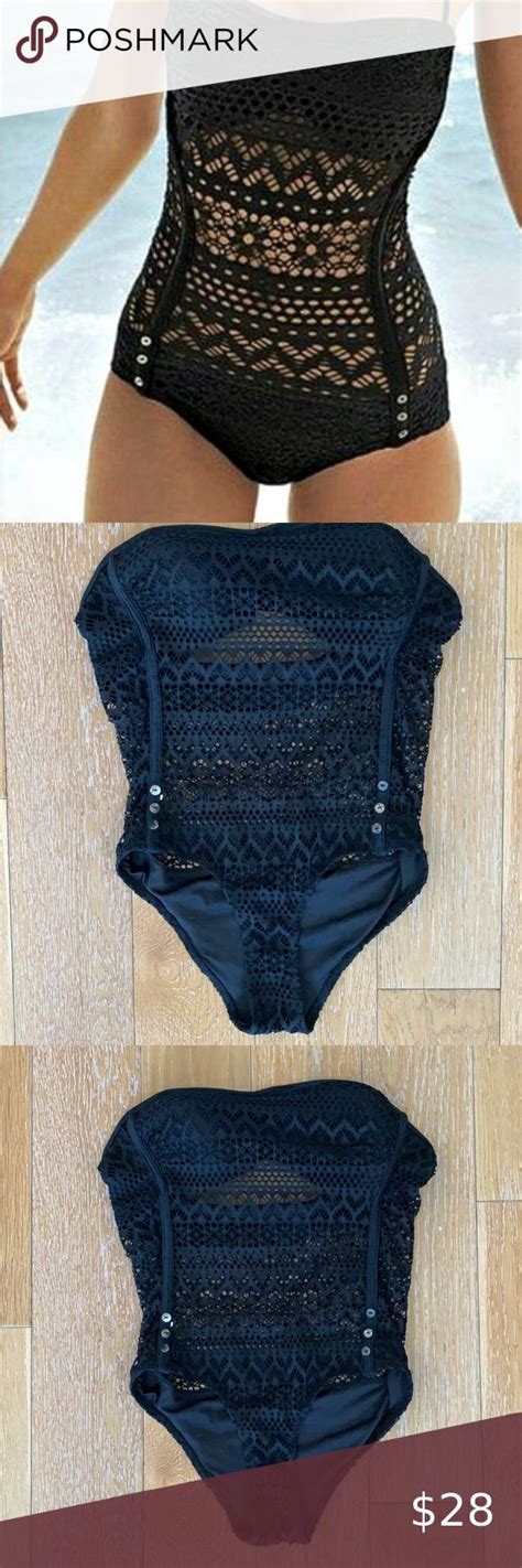 Black Crochet Lace One Piece Boho Swimsuit Black Crochet Lace Boho