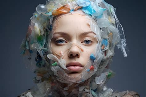 Plastic Human Face Plastic Garbage Woman Portrait Too Much Pollution