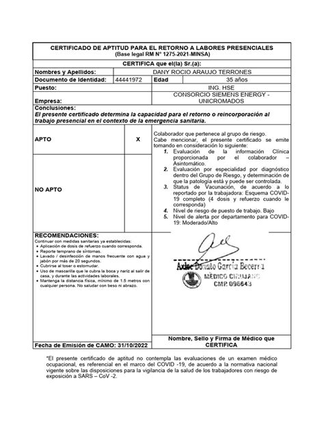 Camo Para El Retorno A Labores Presenciales Pdf Cuidado De La Salud