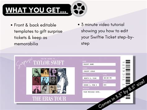 Editable Taylor Swift The Eras Tour Tickets Template Taylor Swiftie