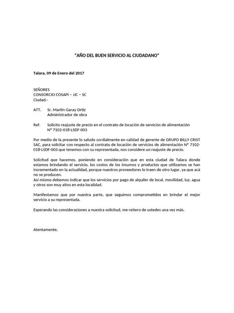 Carta Reajuste De Precios Pdf