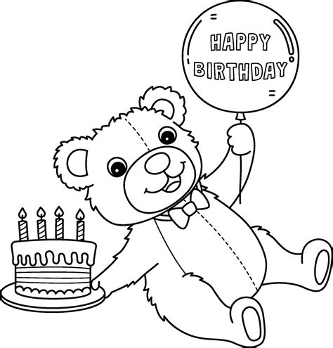 Happy Birthday Teddy Bear Coloring Page
