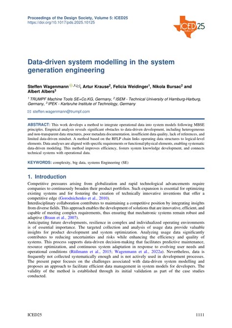 Pdf Data Driven System Modelling In The System Generation Engineering