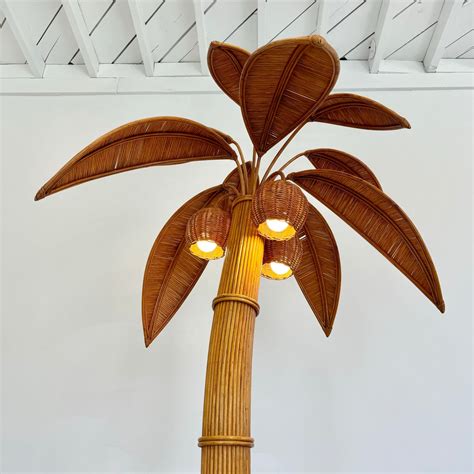 Rattan And Wicker Palm Tree Floor Lamp 1970s United States