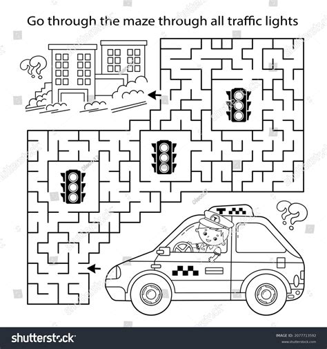 미로 또는 미로 게임퍼즐자동차로 만화 택시 스톡 벡터로열티 프리 2077713592 Shutterstock