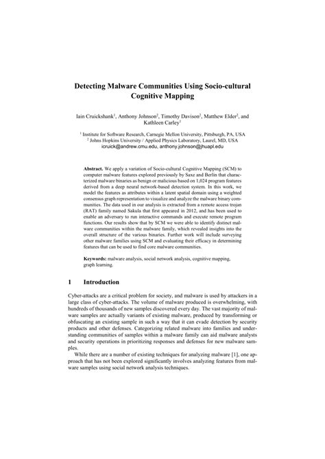 Pdf Detecting Malware Communities Using Socio Cultural Cognitive Mapping