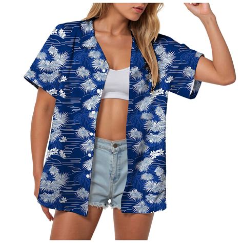Felwors Womens Short Sleeve Tropical Palm Leaf Print Button Up Shirt