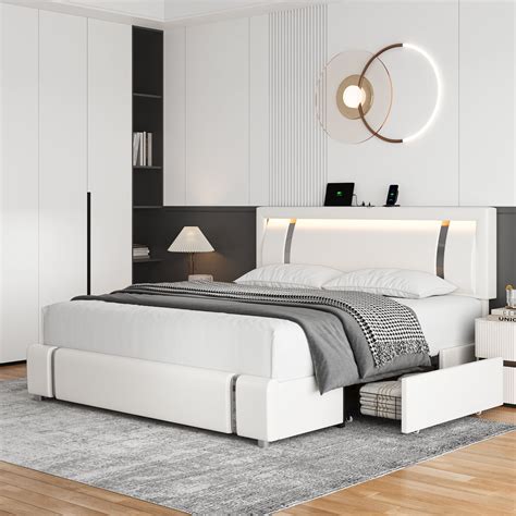 Uhomepro Storage Queen Bed Frame Modern Upholstered Platform Bed With