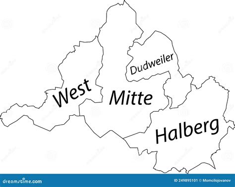 Mapa De Distritos Con Etiquetas Blancas De Alemania De Saarbrucken