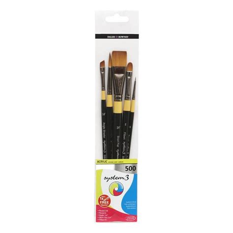 Daler Rowney System3 Acrylic 500 Long Handle Brush Set 5 Pack Hobbycraft