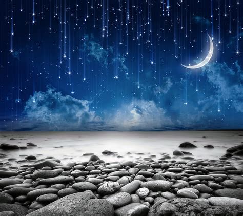 Starry Beach Wallpaper Wallpaper Sea The Sky Stars Night Stones