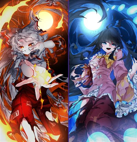 Fujiwara No Mokou And Houraisan Kaguya Touhou And More Drawn By Vivo Vivo Sun Danbooru