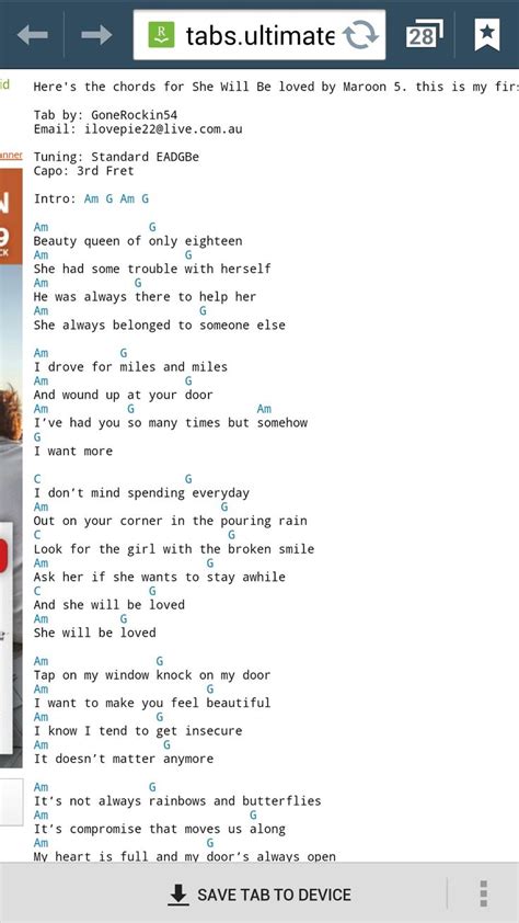 She Will Be Loved Chords