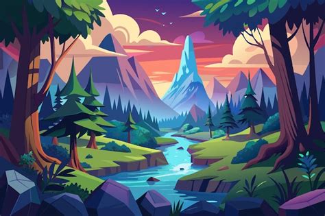 Векторная иллюстрация лесного пейзажа Премиум векторы