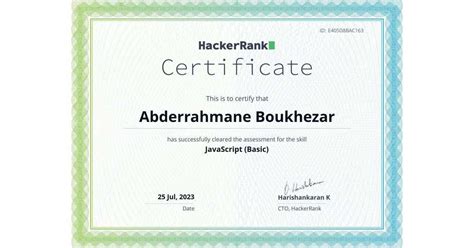 Abderrahmane Boukhezar On Linkedin Hackerrank Skill Certificate