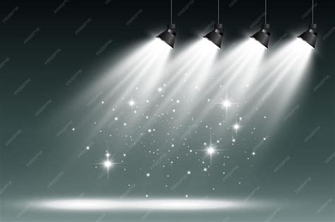 Пустая сцена с прожекторами осветительные приборы на прозрачном фоне Премиум векторы