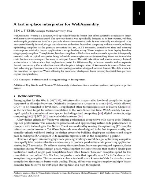 A Fast In Place Interpreter For Webassembly Pdf Variable Computer