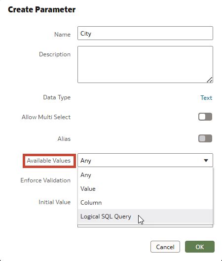 Create A Parameter With The Sql Expression Data Type