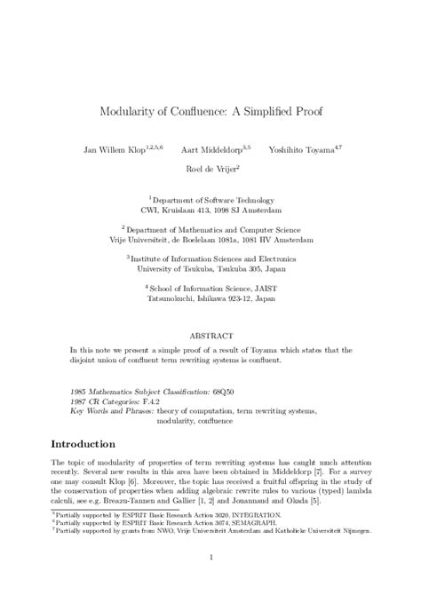 Pdf Modularity Of Confluence A Simplified Proof