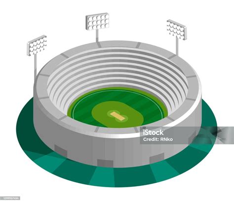 관중이 스포츠 경기장에 서있는 등색 시야의 녹색 크리켓 필드 야외 크리켓 코트 활동적인 레크리에이션을 위한 스포츠 그라운드 벡터 스포츠 크리켓에 대한 스톡 벡터 아트 및