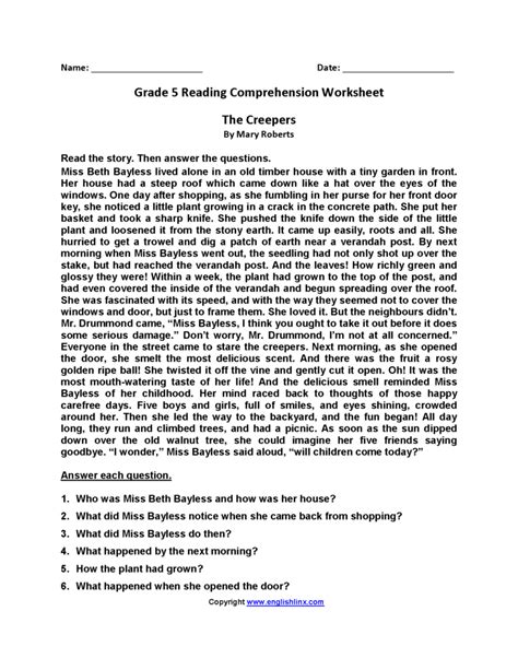 Printable Reading Comprehension Worksheets 5th Grade Multiple Choice Reading Worksheet Printable